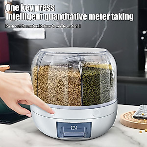 Janoiuc Dry Food Rice Storage Box, Food Grain Storage Container Large Capacity, Rotating Multi-Grid Durable Plastic Sealed Rice Storage Container with Lid 6kg Capacity for Household Kitchen Home (S)