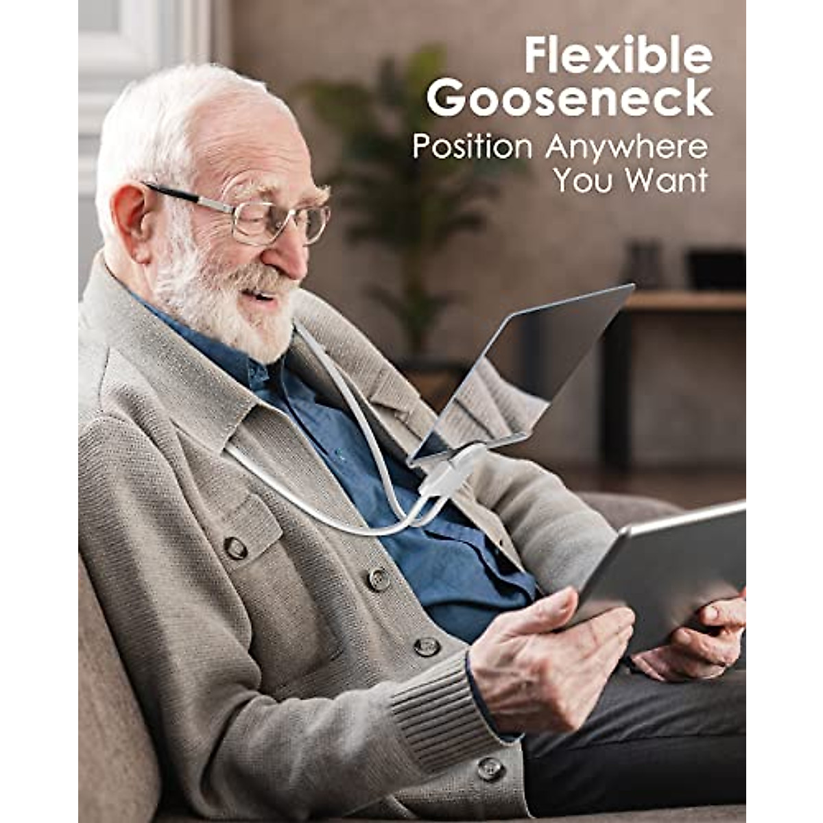 3X Hands Free Magnifying Glass for Reading,7.1"x4.7" Neck Wear Magnifier Flexible Gooseneck Full Book Page Magnifier for Seniors Repair Sewing Cross Stitch(White)