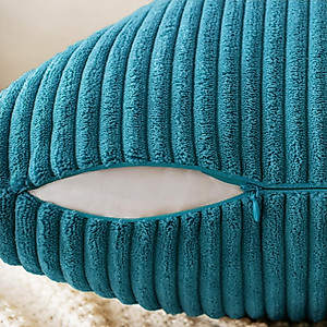 EMEMA Throw Pillow Covers Corduroy Decorative Soft Striped Square Cushion Covers Spring Pillowcases for Couch Sofa Bedroom Chair Car 20x20 Inch Pack of 2, Ocean Blue