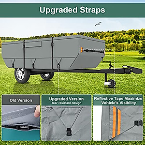 Tuszom Heavy Duty 6 Layers Pop-up Folding Camper Trailer Cover Fits 10' - 12'L, Upgraded Windproof RV Cover with Upgraded 5+2 PCS Straps, Waterproof All Season Protection for Motorhome