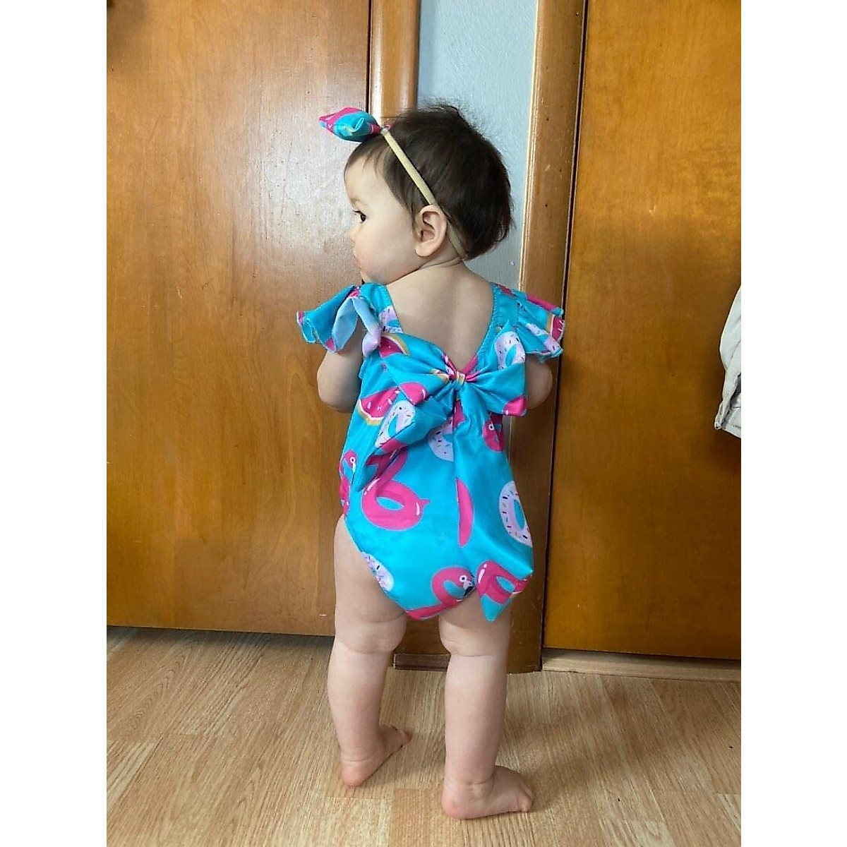 Toddler Baby Girl Flamingo Swimsuit Newborn Girls One Piece Ruffle Bathing Suit with Headband Summer Bikini Swimwear for Infant Girl(Flamingo,6-12 Months)