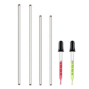 4PCS Glass Stir Sticks Lab Glass Stirring Rod 8"X2 10"X2 with Both Ends Round and 2PCS Glass Graduated Droppers 4"X2 for Science Lab, Kitchen Science Education (6)
