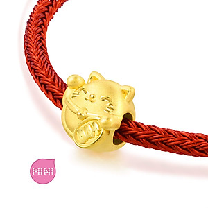 CHOW SANG SANG 999 24K Solid Gold Maneki Neko Lucky Cat Mini Charm Bracelet for Women 92307C