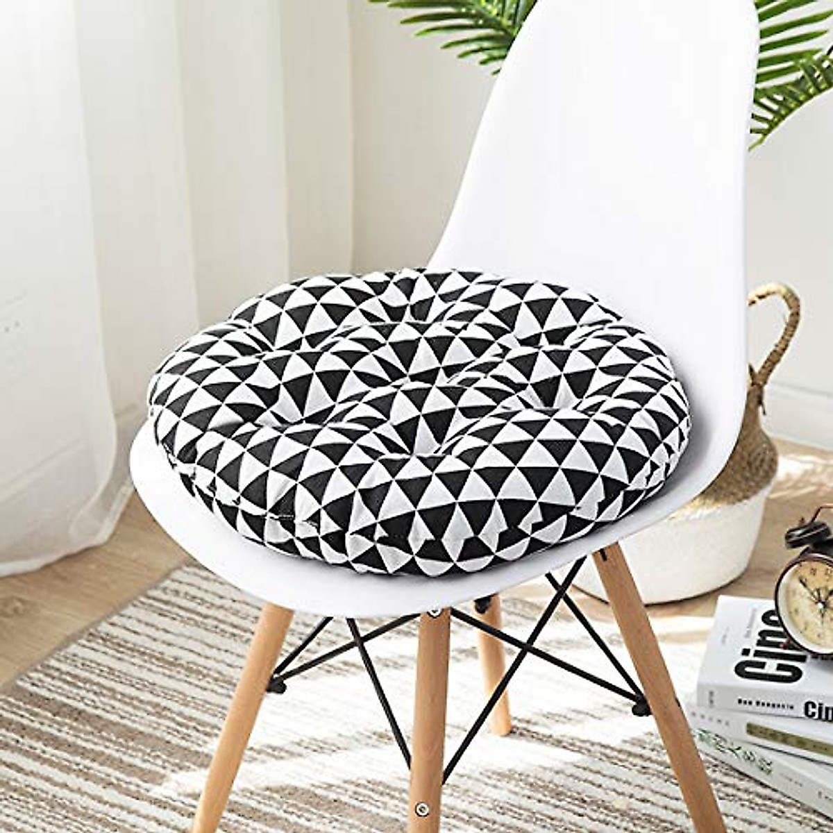 vctops Bohemian Soft Round Chair Pad Garden Patio Home Kitchen Office Seat Cushion Black White Diameter 16"