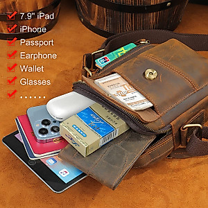 IVESIGN Crazy Horse Leather Crossbody Bag for Men Durable Stylish Satchel Bag Compact Design with Large Capacity Perfect for Everyday Use