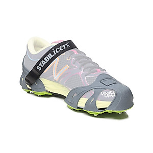 STABILicers Run Traction Cleats for Running on Snow and Ice, Grey/Green, Medium