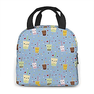 Happy Boba Bubble Tea Lunch Bag For Women Girls Kids Insulated Picnic Pouch Thermal Cooler Tote Bento Large Meal Prep Cute Bag Big Leakproof Soft Bags For Lunch Box, Camping, Travel, Fishing