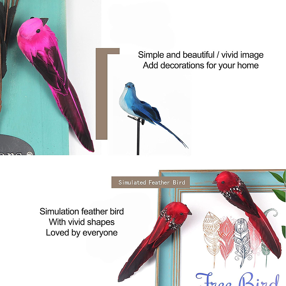 Lazyspace 12Pcs Artificial Christmas Birds,Simulation Feathers Foam Birds with Metal Clip,Mini Birds for DIY Crafts Decoration Home Garden Wedding Party Xmas Tree Ornament,Blue