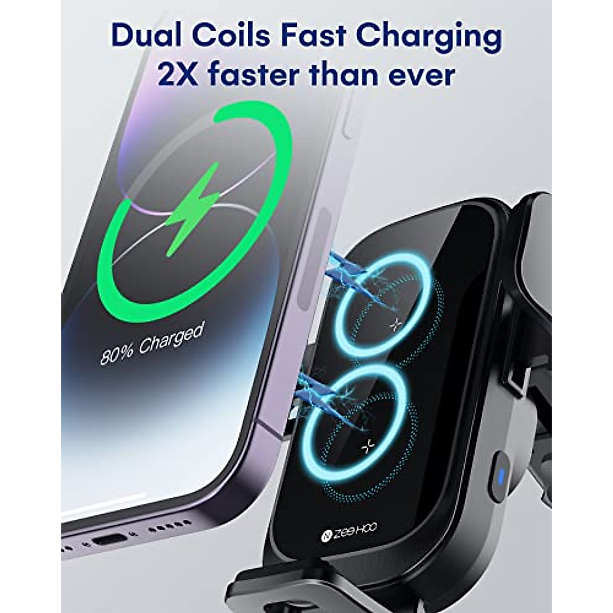 ZEEHOO DUOXX Wireless Car Charger,Dual Coils 15W Fast Charging Car Mount, Dashboard, Air Vent Wireless Phone Holder Auto-Clamping for iPhone 14 13 12 Pro Max,Samsung Z Flip 4 3 5G S23 Ultra,etc