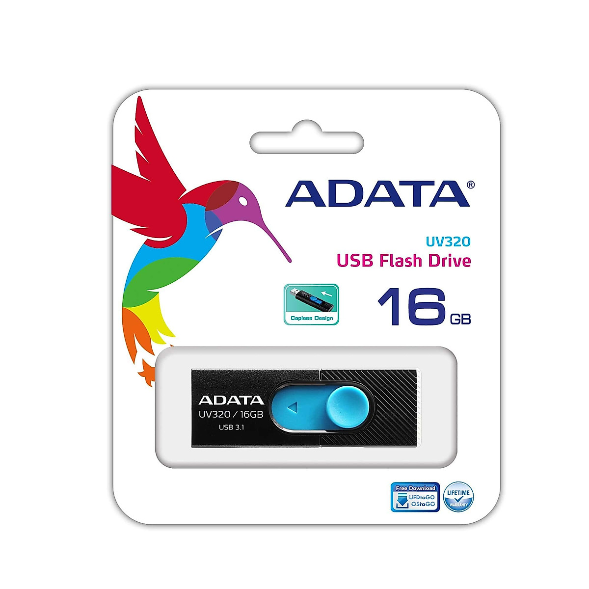 ADATA UV320 USB 3.1 16 GB Quick Slide Capless Flash Drive Black (AUV320-16G-RBKBL)