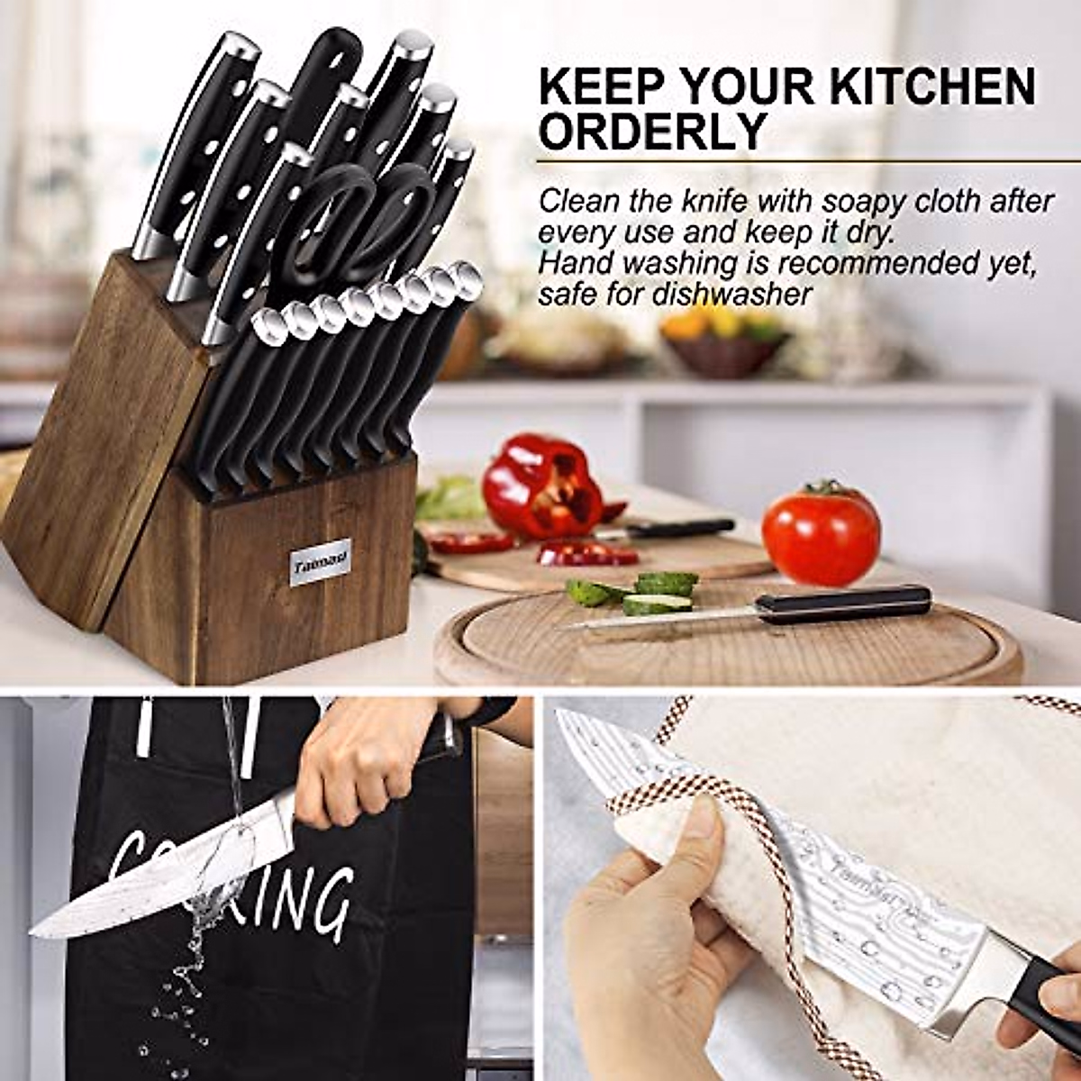 Knife set, 23 Pcs Kitchen Knife Set with Block & Sharpener Rod, High Carbon Stainless Steel Chef knife set, Ultra Sharp, Full-Tang Design