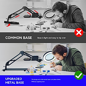 2-in-1 Magnifying Glass with Light and Stand,10X Magnifying Lamp with 3 Color Modes,Dimmable LED Lighted Magnifier Lamp & Clamp for Repair Reading,Crafts,Painting,Close Works