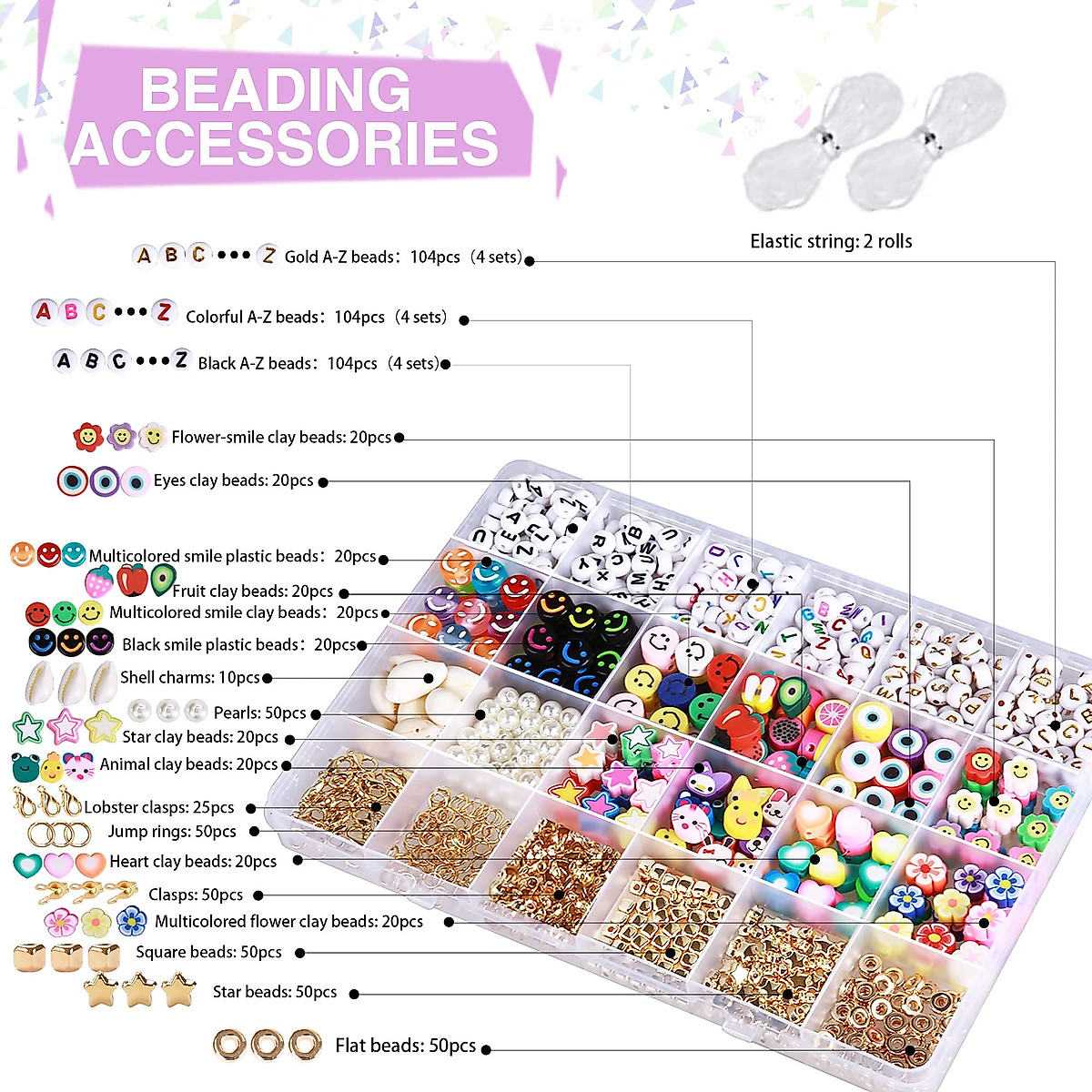 Greentime 8640PCS Clay Beads for Bracelet Making, 48 Colors Flat Round PolymerBeads Spacer Heishi Beads with 312pcs Letter Beads and 535pcs Pendant Charms Kits for Jewelry Marking DIY Crafts