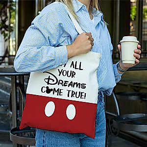NRUDMMY Canvas Tote Bag for Women, Disney Theme Tote Bag, May All Your Dreams Come True! Disney Canvas Tote Bag, Reusable Canvas Tote Bag, Cute Tote Bags for Women, Double-Sided Printed Tote Bag