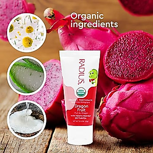 RADIUS USDA Organic Kids Toothpaste 3oz Non Toxic Chemical-Free Gluten-Free Designed to Improve Gum Health for Children's 6 Months and Up - Dragon Fruit - Pack of 3