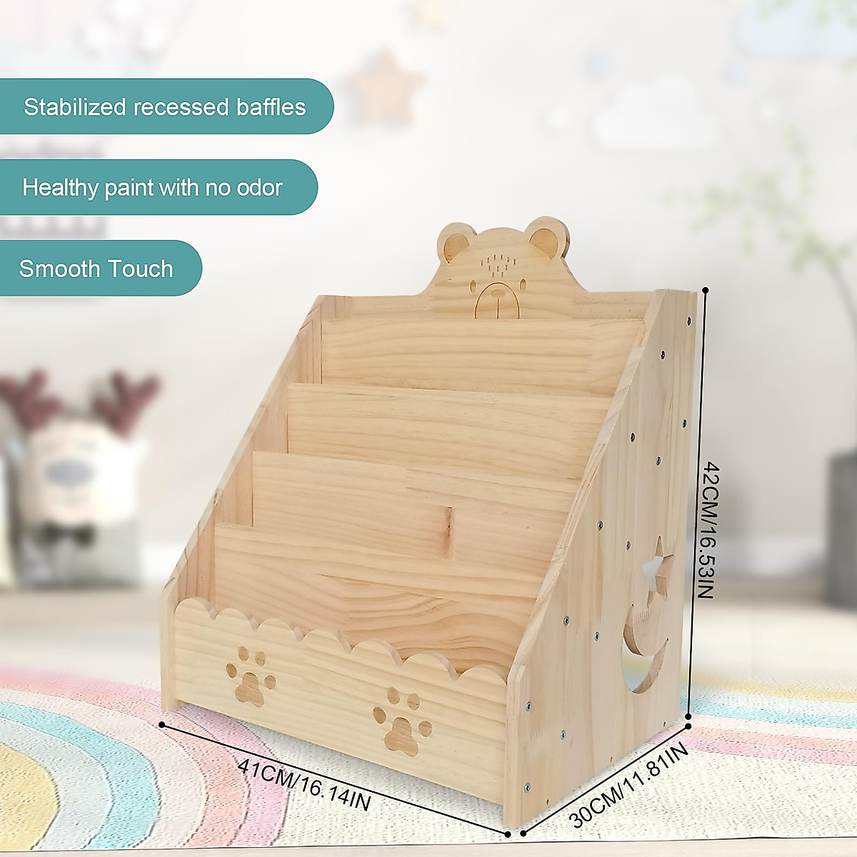 Stranthother Kids 5 Tier Bookshelf and Toy Organizer Bear Montessori Bookshelf for Kids Magazine Rack Book Display Organizer Classroom Bookshelves for Kids Bedroom,PlayroomNursery Kids Furniture