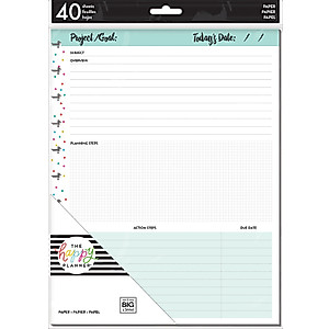 Me & My Big Ideas Happy Planner Big Full Sheet Fill Paper 40/Pkg-Project,