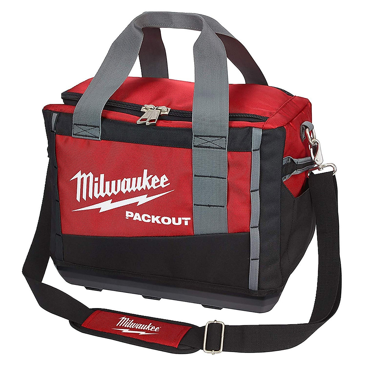 Milwaukee bag tool Milwaukee 48-22-8321 Tool Bag, 9.6 in W, 15 in D, 12.2 in H, 2 -Pocket, Polyester, Black/Red