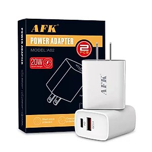 [2-Pack] Fast Charger Block Compatible with iPhone 13 Pro Max/13/12/11 /XR,AFK 20W Rapid USB Wall Charger with 2 Ports USB C and USB A for Samsung,Google Pixel and More