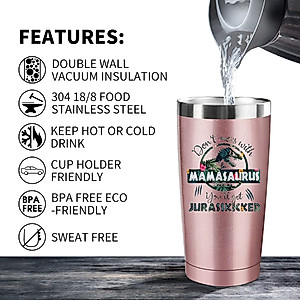 ATHAND Mom Birthday Gifts - Mothers Day Gifts For Mom From Daughter, Son, Husband, Kids - New Mom Cup Tumbler - Funny MAMASAURUS Iced Coffee Mug Insulated Tumbler Cups with Lid Straw (Rose Gold)