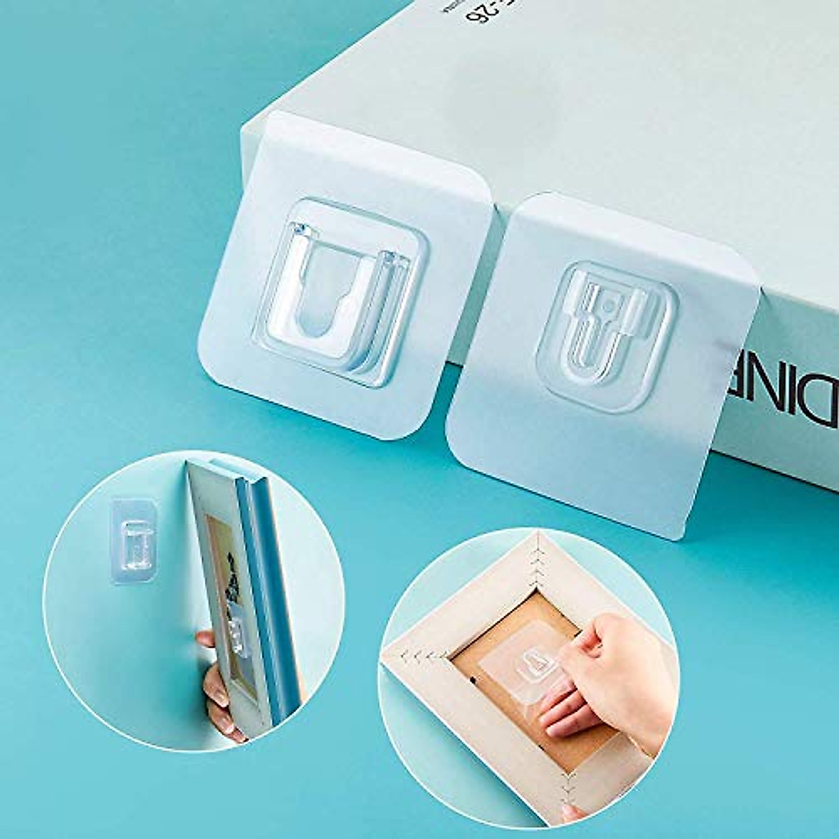 YCYBAB2J Double Sided Adhesive Hooks|20 Pack Double Sided Wall Hook+4 Pack Wall Hanger Holder|13.2lb(Max) | Wall Hooks for Hanging, Self Adhesive Hooks for Bathroom Kitchen Office Hanging