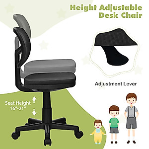 TOMANOR Kids Desk Chair - Armless Teens Girls Study Chair Small Kids Computer Chair Adjustable Swivel Mesh Task Chair for Home School Office Black
