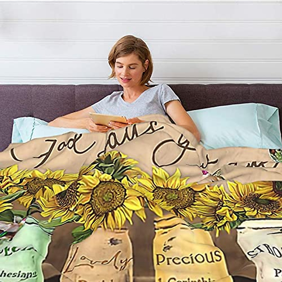 ASYOURWISH Sunflower Throw Blankets for Couch,Inspirational Quote God Says You are Hummingbird Design Cozy Luxury Rustic Farmhouse Colorful Yellow Flower Blue Purple Bottle Flannel Bed Blanket60 x50