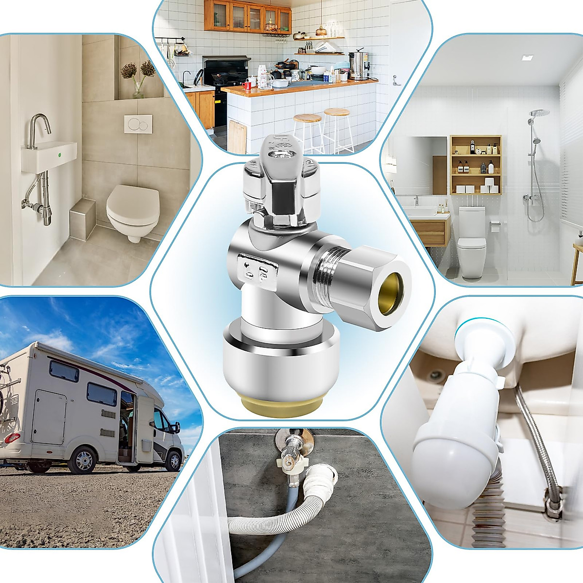 10PCS Angle Stop Valve, 1/2 x 3/8 Inch Compression Angle Water Shut Off Valve, Toilet Faucet Valve, Pushfit 1/4 Turn, No Lead Brass Push to Connect Plumbing Fitting for Copper, CPVC, PE-RT, PEX Pipe