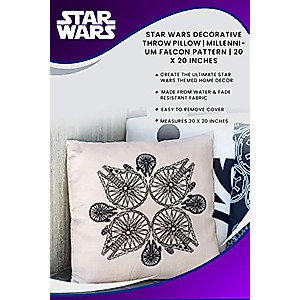 Star Wars Tan Throw Pillow | Black Millennium Falcon Pattern Design | Water & Fade Resistant Fabric For Indoor & Outdoor Use | 20 x 20 Inches