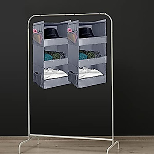 4 Pieces 3 Shelf Hanging Closet Organizer Collapsible Closet Hanging Shelves Gray Closet Shelves with Side Pocket for Bedroom Living Room Baby Nursery Camper Accessories, 28 x 11.8 x 11.8 Inch