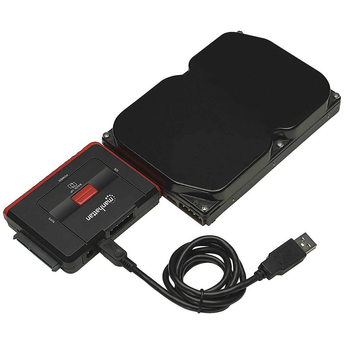 Manhattan SATA / IDE to USB 2.0 Hard Drive Adapter Cable - with One-Touch Storage Backup – External Converter for SSD / HDD Data Transfer, Supports UASP – Compatible with Windows, Mac, Linux -179195