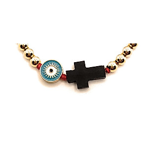 Azabache Bracelet, Azabache Cross Bracelet, Evil Eye bracelet, Protection Bracelet, Gold Beaded Bracelet for Women, Evil Eye Luck Bracelet, Dainty Bracelet, Women Jewelry, Red String Bracelet.