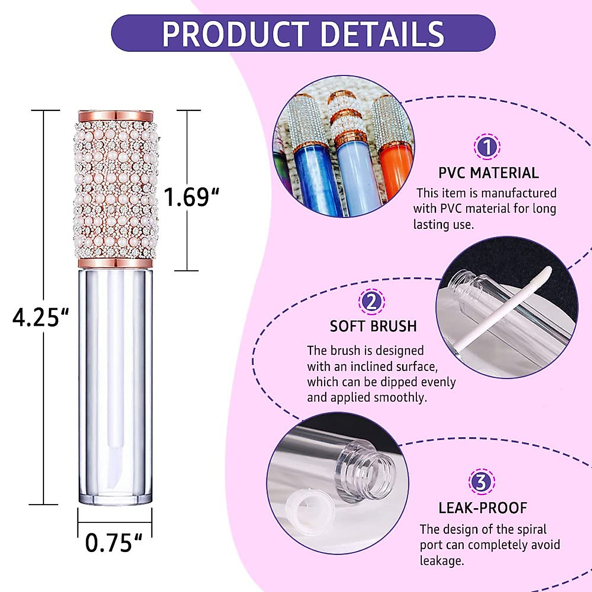 AMORIX 25 Pack Diamond Lip Gloss Tubes with Wand 5ml Empty Rhinestone Lip Gloss Containers Cute Lipgloss Bottles Crystal Lip Gloss Supplies Kit + 2pcs Syringes + Labels for DIY Lip Gloss Base