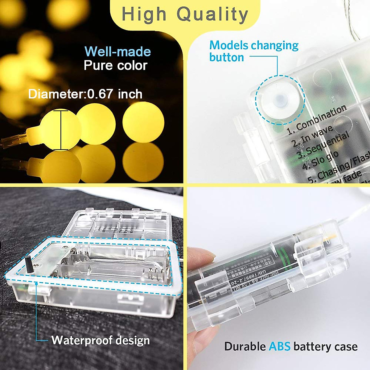 YOZATIA Globe String Lights 2 Pack 19.7ft 40 LED Battery Operated Warm White Waterproof, Globe Fairy String Lights 8 Modes with Remote Control, Perfect for Indoor, Outdoor, Bedroom, Party, Christmas