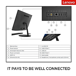 LENOVO V130 All-in-One Business Desktop, Intel Dual-Core Processor, 19.5” HD+ Display, 16GB RAM, 1TB SSD, DVD-RW, Wi-Fi, Webcam, HDMI, Wired Keyboard & Mouse, Windows 11 Pro
