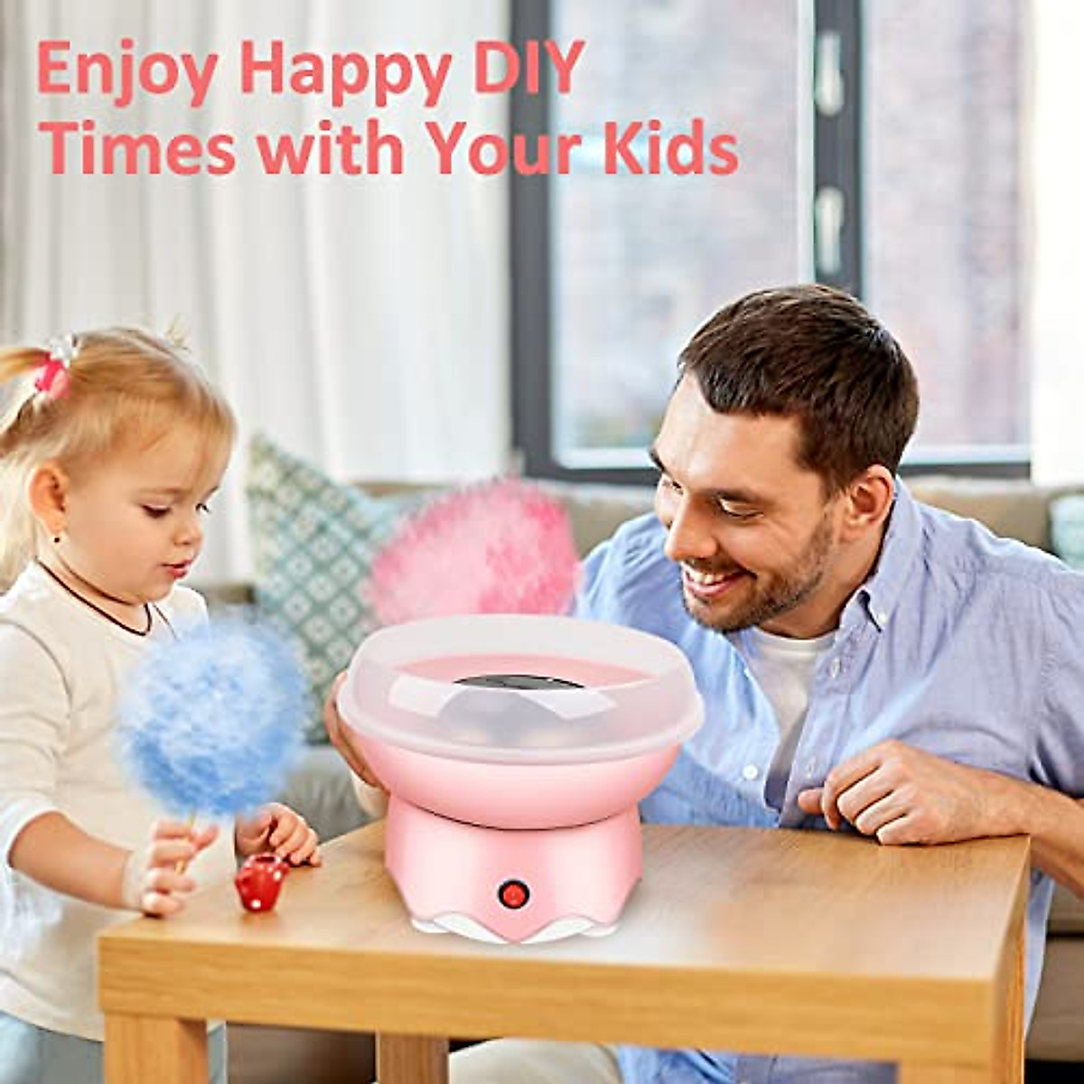 Cotton Candy Machine for Kids,Candy Floss Maker,Portable Cotton Candy Maker,DIY Marshmallow Machine with Large Splash-Proof Plate for Home Birthday Family Party Cinema (Pink)