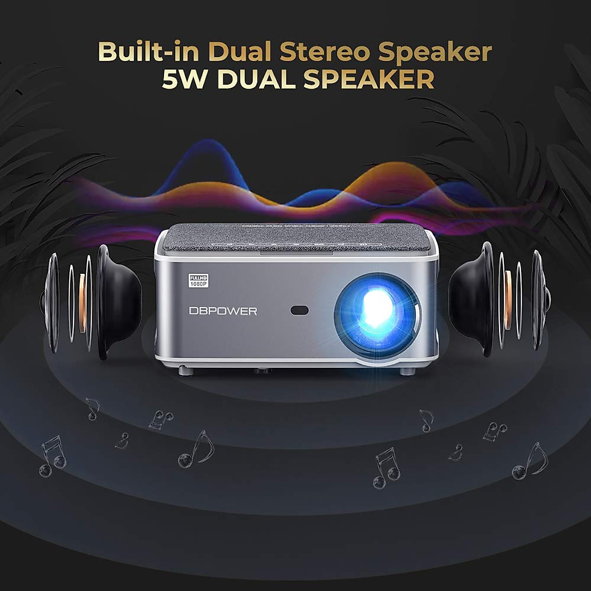 DBPOWER Native 1080P WiFi Projector, Upgrade 12000L 450 ANSI Full HD Outdoor Movie Projector, Support 4K+4P+4D Keystone/Zoom/PPT, 300" Portable Mini Video Projector Compatible w/Phone/Laptop/DVD/PC/TV