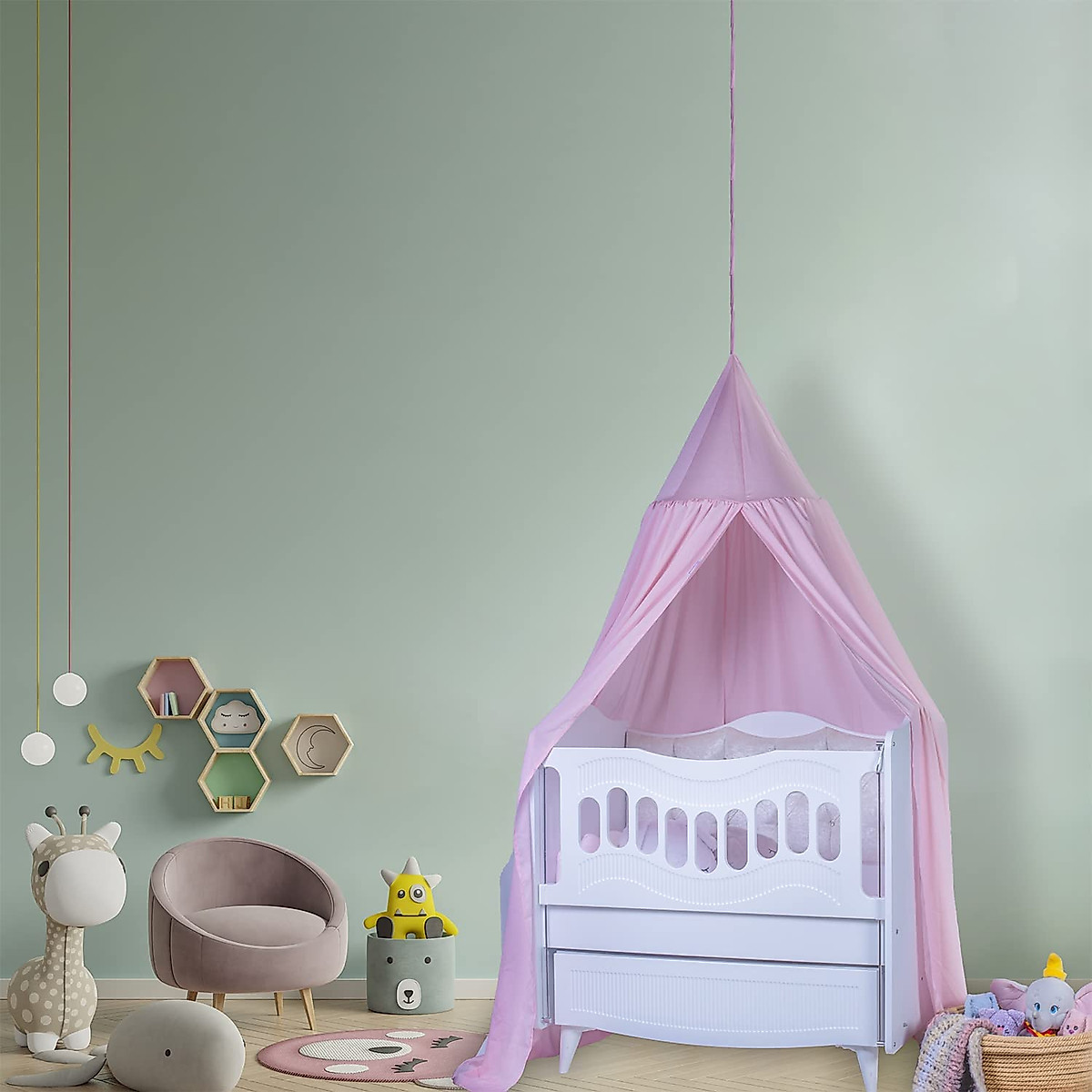 Kids Bed Canopy - Play Tent with Dome Hanging from Ceiling for Girls Boys Room - Reading Nook Princess Castle - Girl Bedroom Decor - Mosquito Net On Crib Beds - Bedroom Nursery Baby Corner - Pink