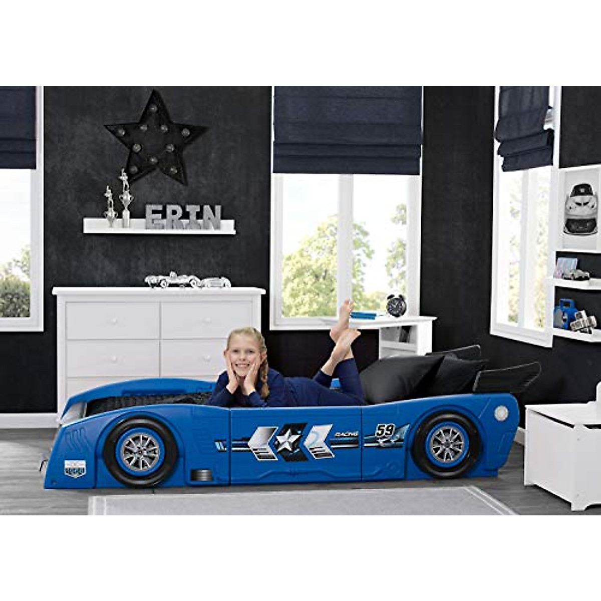 Delta Children Grand Prix Race Car Toddler & Twin Bed - Made in USA, Blue