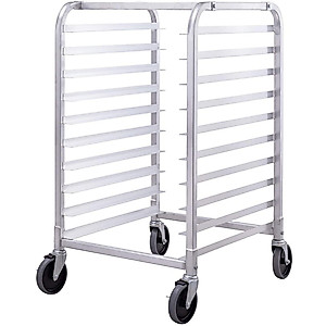 CHEFJOY 10 Sheet Aluminum Kitchen Bun Pan Sheet Rack w/Wheels 2 Lockable Home Commercial Use Bakery Cooling Rack Open Shelf