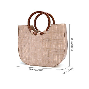 JOSEKO Summer Beach Bag, Womens Straw Handbag Straw Shoulder Bag for Beach Travel and Everyday Use Khaki 11.4" L x 3.5" W x 9.8" H