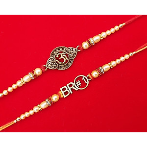 Palak Global Rakhi Bracelet for brother, Unique Design Rakhi for Brother, Bhabhi, Sister, Father and celebration with Family, Raksha Bandhan holy Rakhi. (Rakhi Design Om and Bro, Set of 2, Small)