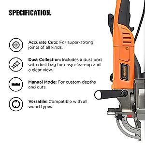 VonHaus 8.5 Amp Wood Biscuit Plate Joiner with 4" Tungsten Carbide Tipped Blade, Adjustable Angle and Dust Bag - Suitable For All Wood Types