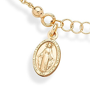 Miabella 18K Gold Over Sterling Silver Italian Rosary Cross Bead Charm Link Chain Bracelet for Women, Adjustable, 925 Made in Italy (Length 7 to 8 Inch)