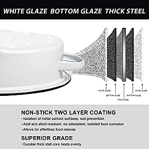 Webake Enameled Roasting Pan with Lid, Covered Roaster Pan Oval Pot Enamelware Cookware, 15.5 Inch, Vintage Farmhouse White