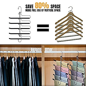 3 Pack Pants Hangers Space Saving Heavy Duty Magic Slacks Jeans Trouser Hanger, Non-Slip Foam Padded 5 Layers, Multi-Purpose Premium Metal Closet Organizer for Leggings