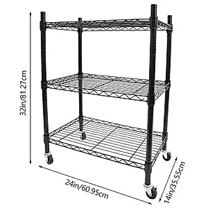 Philipreba 3-Tier Storage Shelf, Adjustable Wire Shelving with Wheels, 24 x 14 x 32in Heavy Duty Metal Shelves, Wire Rack Shelving Unit, with 250lbs Each Tier Load Capacity (3 Tiers)