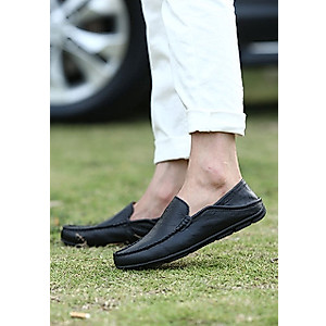 Go Tour Men's Premium Genuine Leather Casual Slip On Loafers Breathable Driving Shoes Fashion Slipper Black 12/49