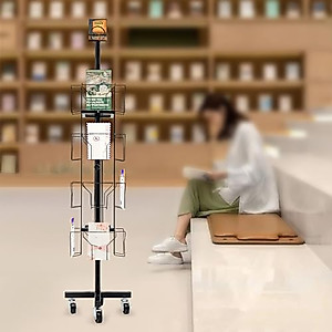 Fichiouy 4FT Tall 16 Pockets Rotating Greeting Card Rack On Wheels, Pocket Rotating Holder Pocket Size(L*H): 15*10cm/5.91*3.94in (Black)