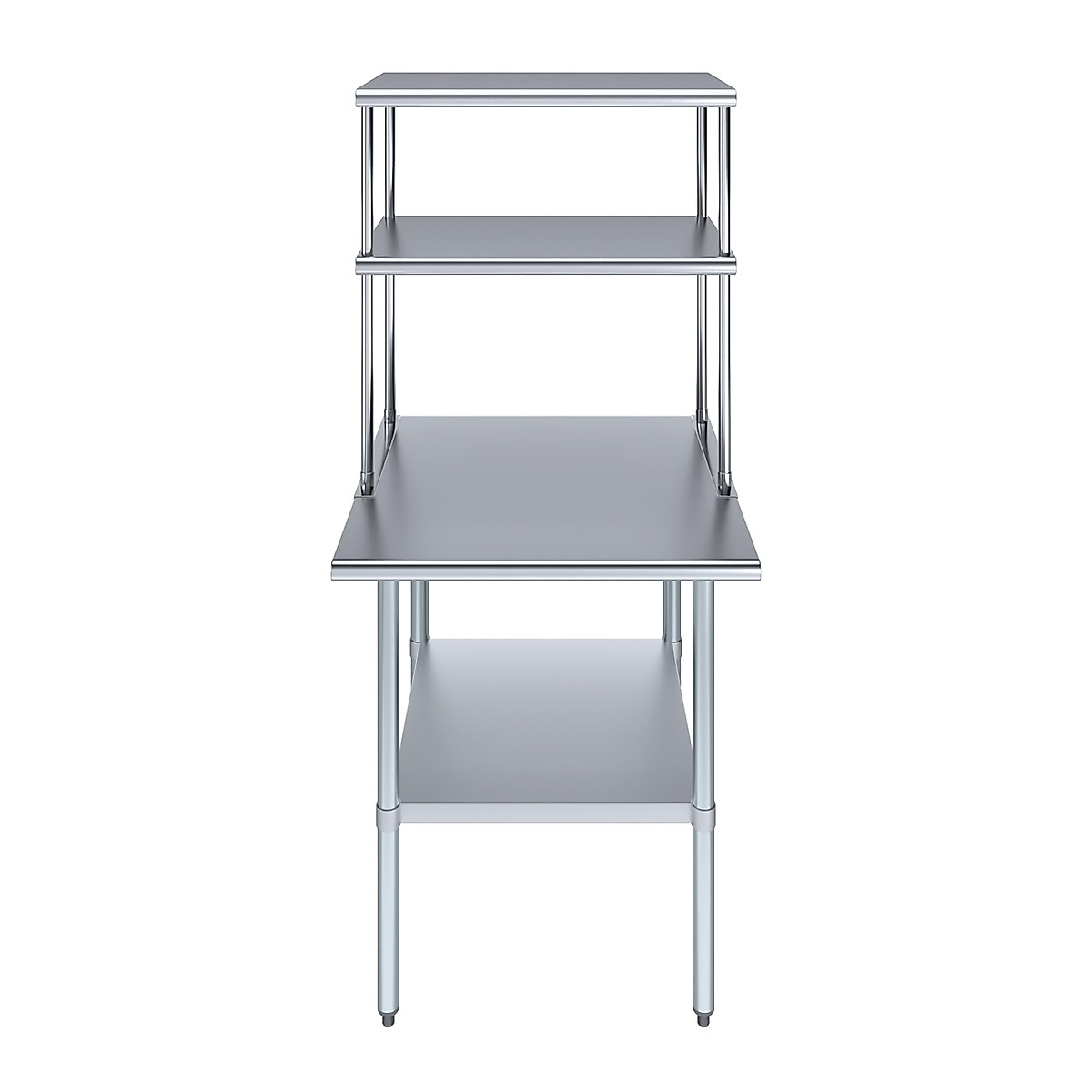 Amgood Stainless Steel Work Table Double Tier Overshelf | Metal Kitchen Prep Table & Shelving Combo (30" x 30" Work Table + 18" Overshelf)